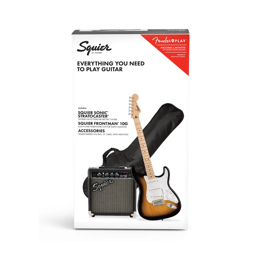 SQUIER Sonic Stratocaster Pack Sunburst con Battipenna Bianco GB 10G ...
